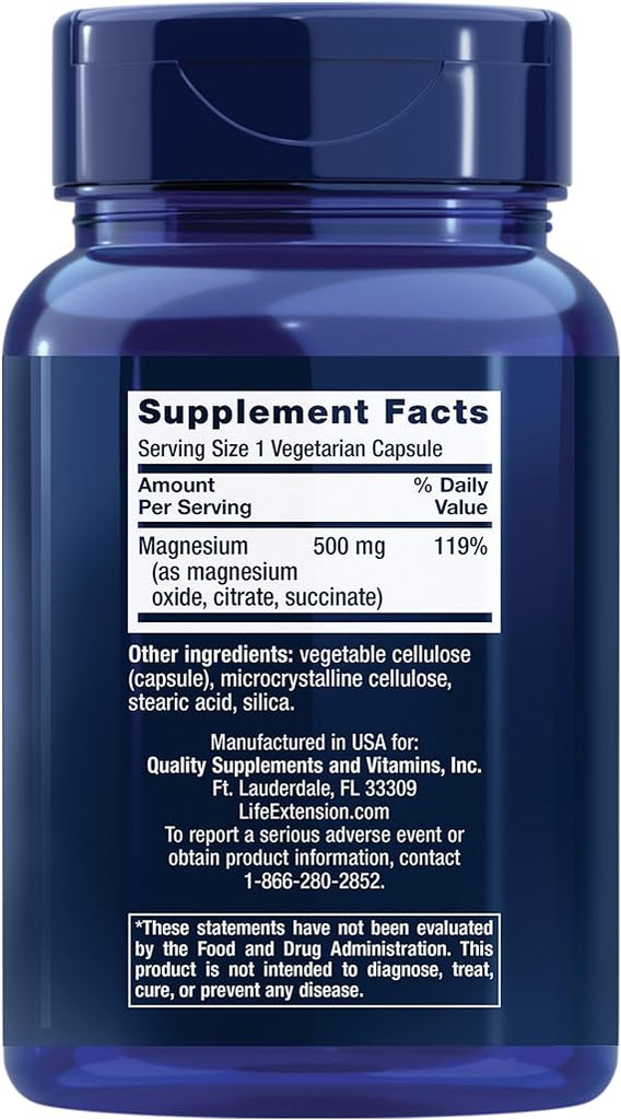 Life Extension Magnesium Caps, 500 mg, 100 vegetarian capsules ...